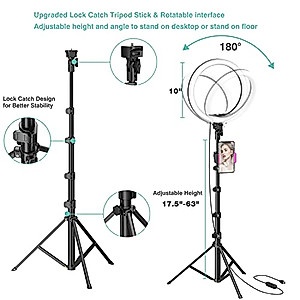 10" Selfie Ring Light with 63" Tripod Stand & Phone Holder for Live Stream/Makeup,Upgraded Dimmable Led Ring light with Remote for YouTube/TikTok/Zoom Calls/Photography, Compatible with iPhone/Android