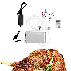 Meat Injector Gun Pump with Hose, Stainless Steel Electric Marinade Injector 70W Meat Syringe Double Gun with 10 Needles for Roast Turkey, Pork, Beef (Double Gun)