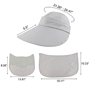 Women Summer Sun Protection Hat Wide Brim UV Hats Removable Neck Face Flap Cap with Ponytail Hole for Fishing Climbing Gardening Gray