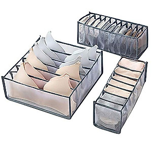 3Pcs Wardrobe Clothes Drawer Organizer Compartment Storage Box Washable Closet Drawer Organizers Grids Foldable Visible Closet Organizer Mesh Separation Box for Jeans, T-Shirt, Leggings, Skirts, etc