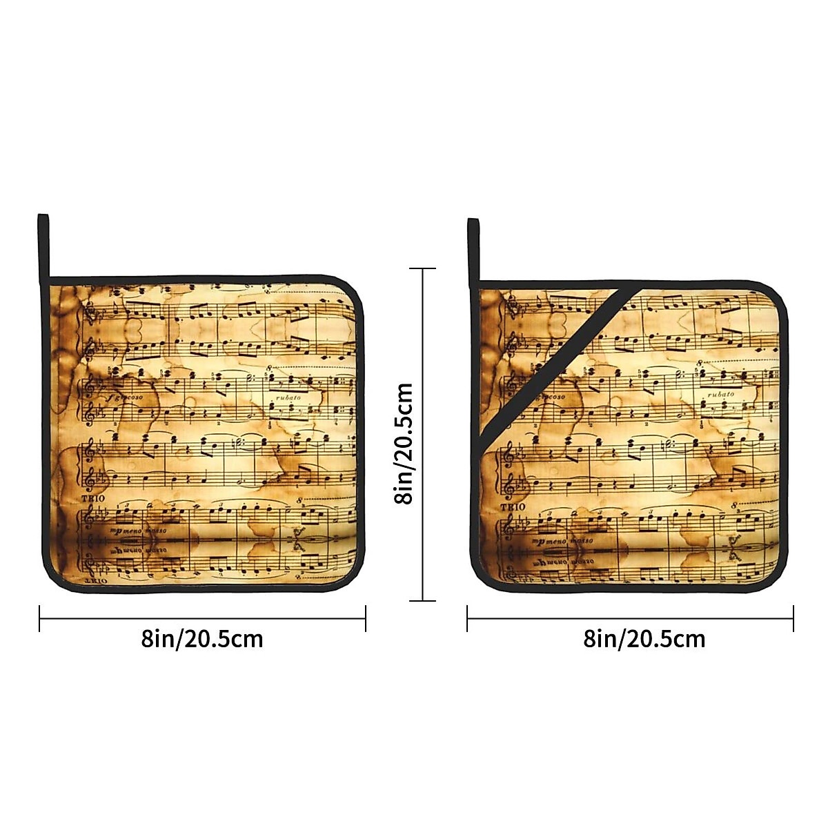 Square Insulated Pot Holder Sets of 2,Music Note Art Printed Pot Holders for BBQ Cooking Baking