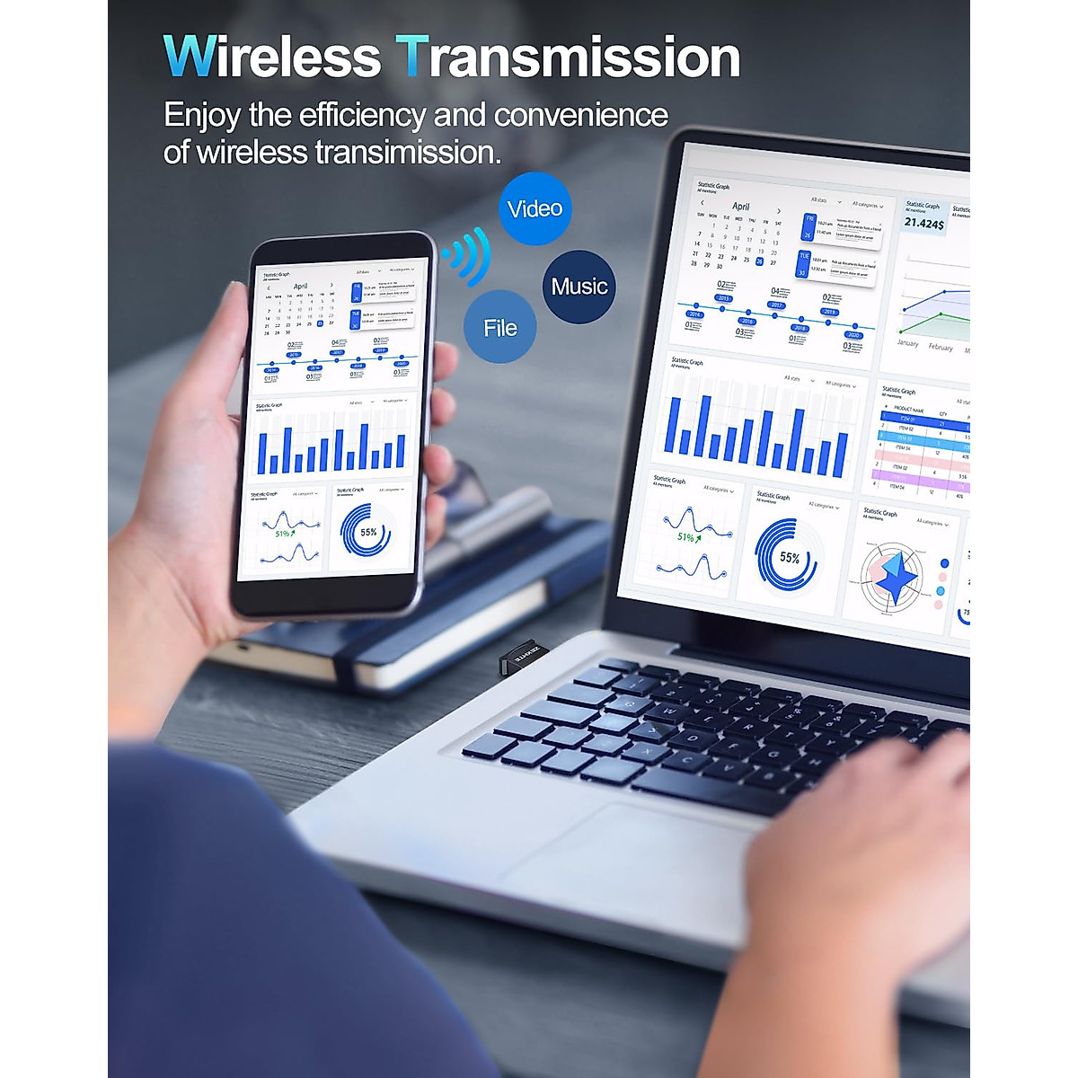 ZEXMTE USB Bluetooth Adapter for PC, 5.4 Bluetooth Dongle, Long Range Bluetooth Transmitter&Receiver, Plug-and-Play for Desktop, Laptop, Mouse, Keyboard, Headsets, Speakers Support Windows 11/10/8.1/7