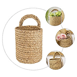 Cabilock Woven Flower Basket Hanging Rattan Plant Pot Wall Storage Weaving Basket Organizer Rustic Sundries Basket Home Decor