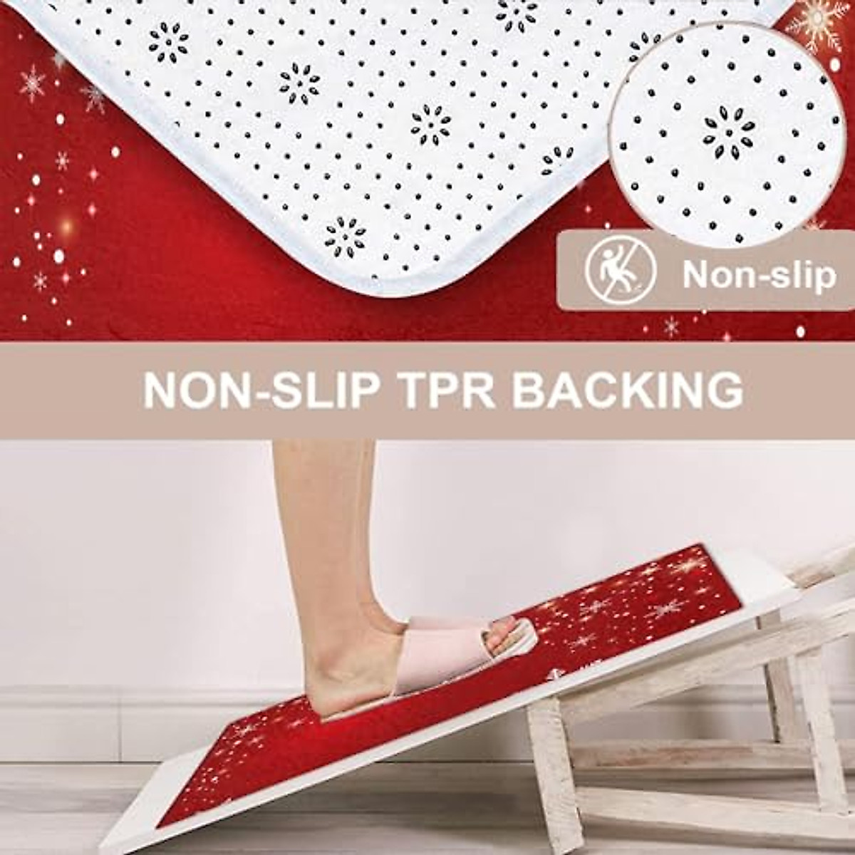 ArtSocket Christmas Bathroom Rugs and Mats Set 3 Piece, Snowflake Red Rugs Non Slip, Winter Snow Absorbent Microfiber Memory Foam Bath Mat Machine Washable Bathroom Floor Mats
