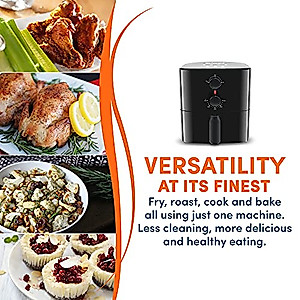 Elite Gourmet EAF-3218 Personal 1.1Qt. Compact Space Saving Electric Hot Air Fryer Oil-Less Healthy Cooker, Timer & Temperature Controls