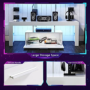 LMEREODY Modern LED TV Stand for 32/40/50/55 inch TV, Gaming Entertainment Center with LED Lights, High Glossy Television Stands with Storage, White Wood TV Console for Living Room, Bedroom