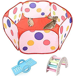 Tfwadmx Small Animals Cage Tent Hamster Foldable Exercise Playpen, Indoor/Outdoor Open Portable Fence with Seesaw for Rat Guinea Pig Rabbits Hamsters Chinchillas Gerbil Hedgehog