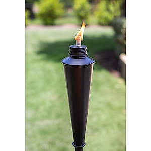 BIRDROCK HOME Mallorca Outdoor Torches - Relaxing Backyard Lighting, Easy Refill Extra Wide Mouth, Adjustable Height, Citronella Oil Compatible - Set of 4, Black, 13oz