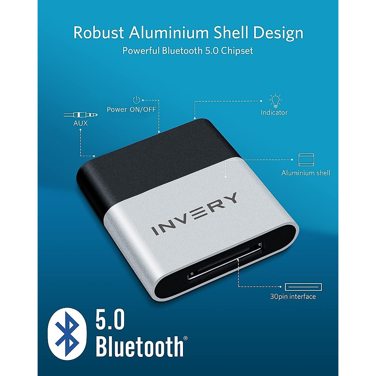 DockLinQ 30 pin Bluetooth 5.0 Adapter Receiver for Bose Sounddock and Other 30pin iPod iPhone Music Docking Station