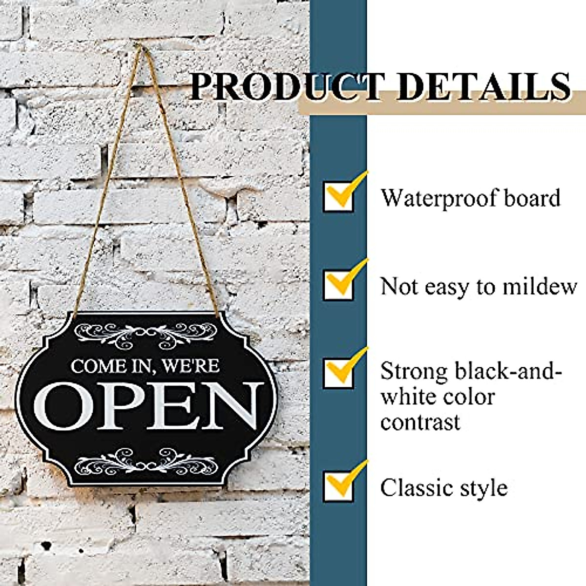 Rustic Wooden Store Open and Closed Business Sign Two Sided Reversible Come In We're Open or Closed Store Hanging Sign for Coffee Bar Shop Door Window, 11.8 x 7.8 Inch (Black Board, White Words)