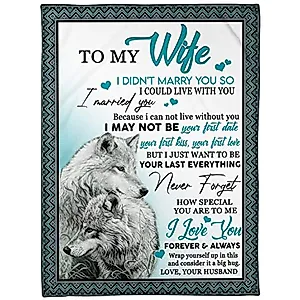 Blanket Personalized to My Wife Wolf from Husband Customized Wolf Couple I Love You Forever and Always Soft Warm Light Weight Fleece Couch Sofa Bedroom Gifts for Christmas Birthday