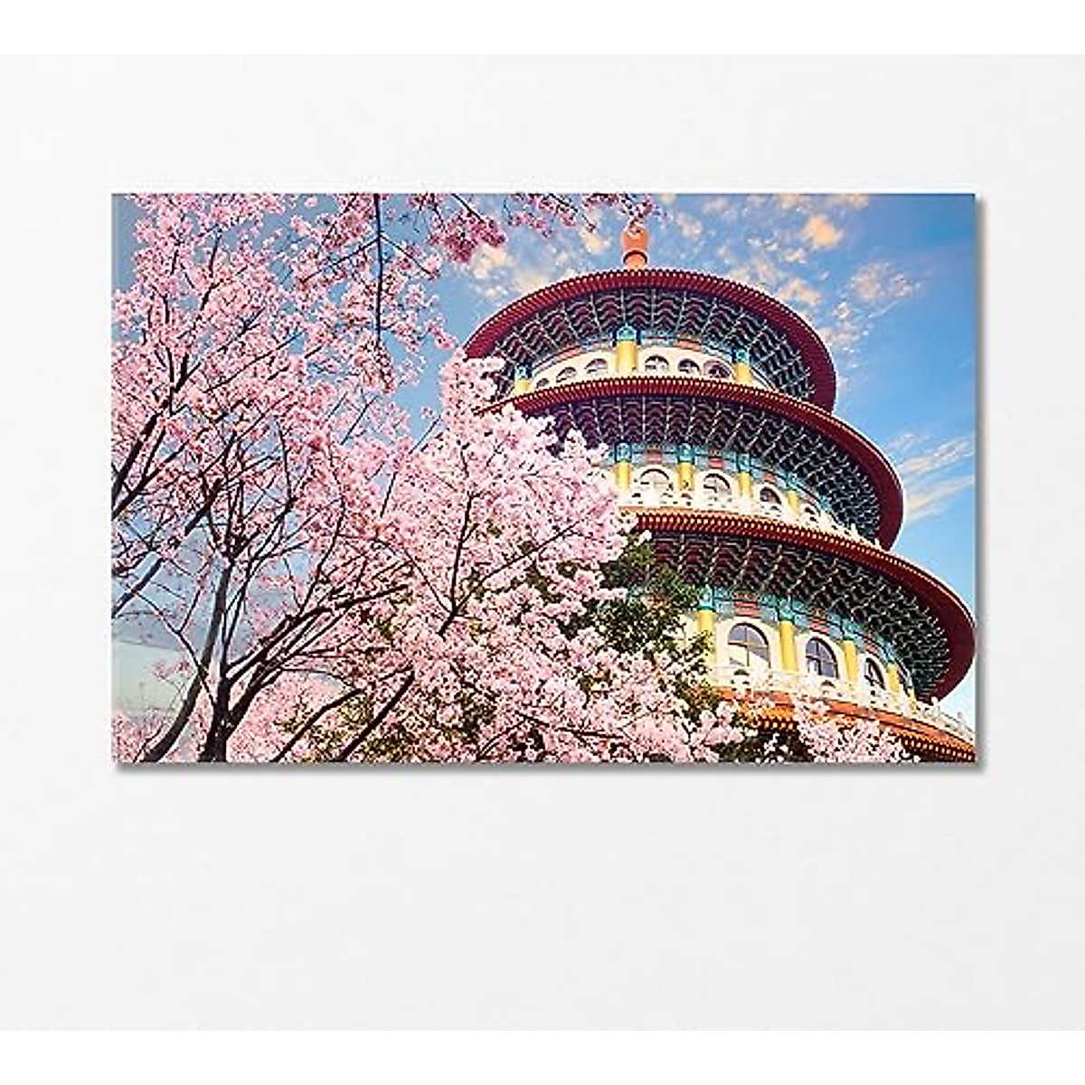 Tianyuan Temple with Sakura Blossom Taiwan Canvas Print 1 Panel / 36x24 inches