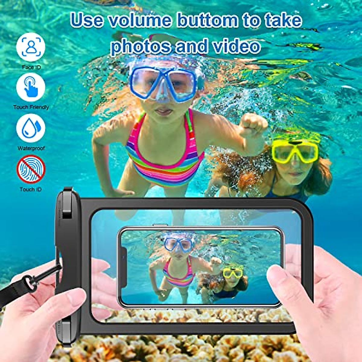 Extra Large Waterproof Phone Pouch, IPX8 Universal Water Proof Phone Case, Cell Phone Dry Bag for iPhone Samsung Galaxy, Up to 10.5" with Full Perspective On Both Side (2 Pcs)