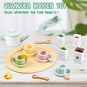 Wooden Tea Set for Little Girls - 20Pcs Tea Party Toys Set - Toddler Play Kitchen Accessories Play Food Toy for Kids Boys Girls