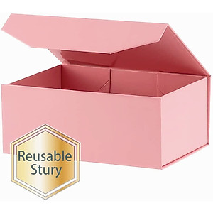 PACKGILO 1PCS Pink Gift Box 9.5x7x4 Inches, Sturdy Gift Box with Lid for Gift Packaging, Foldable Magnetic Closure Storage Boxes, Bridesmaid proposal box, Rectangle Collapsible Box