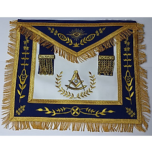 Zest4Canada Past Master Royal Blue Apron Gold Embroidered with Fringe