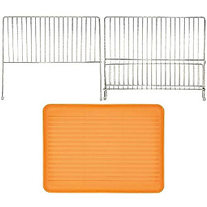 Dish Drying Rack w/ Folding Drainer, Orange - Southern Homewares - Kitchen Utensil Cleaning Set for Plates, Bowls, Cups