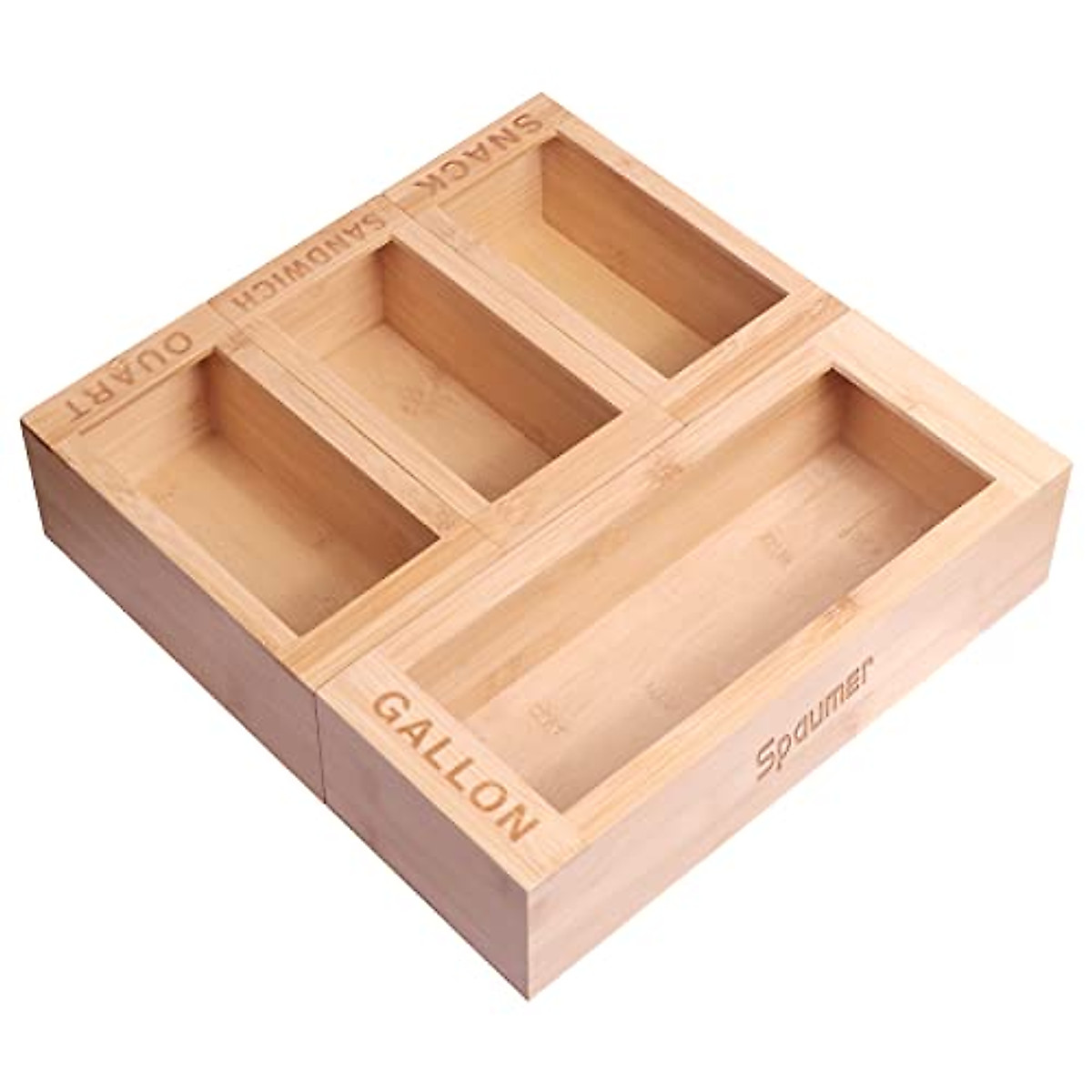 Ziplock Bag Storage Organizer for Kitchen Drawer, Premium Moso Bamboo Food Storage Bag Holders Compatible with Gallon, Quart, Sandwich and Snack Variety Size Bag, Ziploc, Solimo, Glad, Hefty (4 Piece Set) (S2)