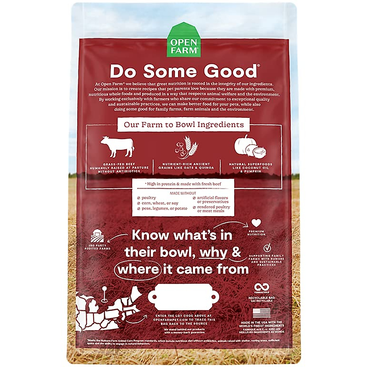 Open Farm Ancient Grains Dry Dog Food, Humanely Raised Meat Recipe with Wholesome Grains and No Artificial Flavors or Preservatives (Grass-Fed Beef Ancient Grain, 4 Pound (Pack of 1))