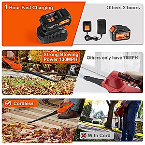 Cordless Leaf Blower,20V Handheld Electric Leaf Blower with 2 x 2.0Ah Battery & Fast Charger, 2 Speed Mode, Lightweight Battery Powered Leaf Blowers for Lawn Care, Patio, Yard, Sidewalk