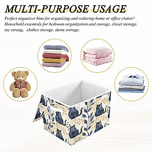 DALAWU Containers Baskets with Lids Adorable Cat Fabric Foldable Storage Bins Organizer with Lid Collapsible Storage Boxes for Home Bedroom Closet Office