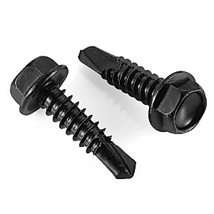 #14 x 3/4" Hex Washer Head Self Drilling Screws, Self Tapping Sheet Metal Tek Screws, 410 Stainless Steel, Black Oxide Finish, 50 PCS
