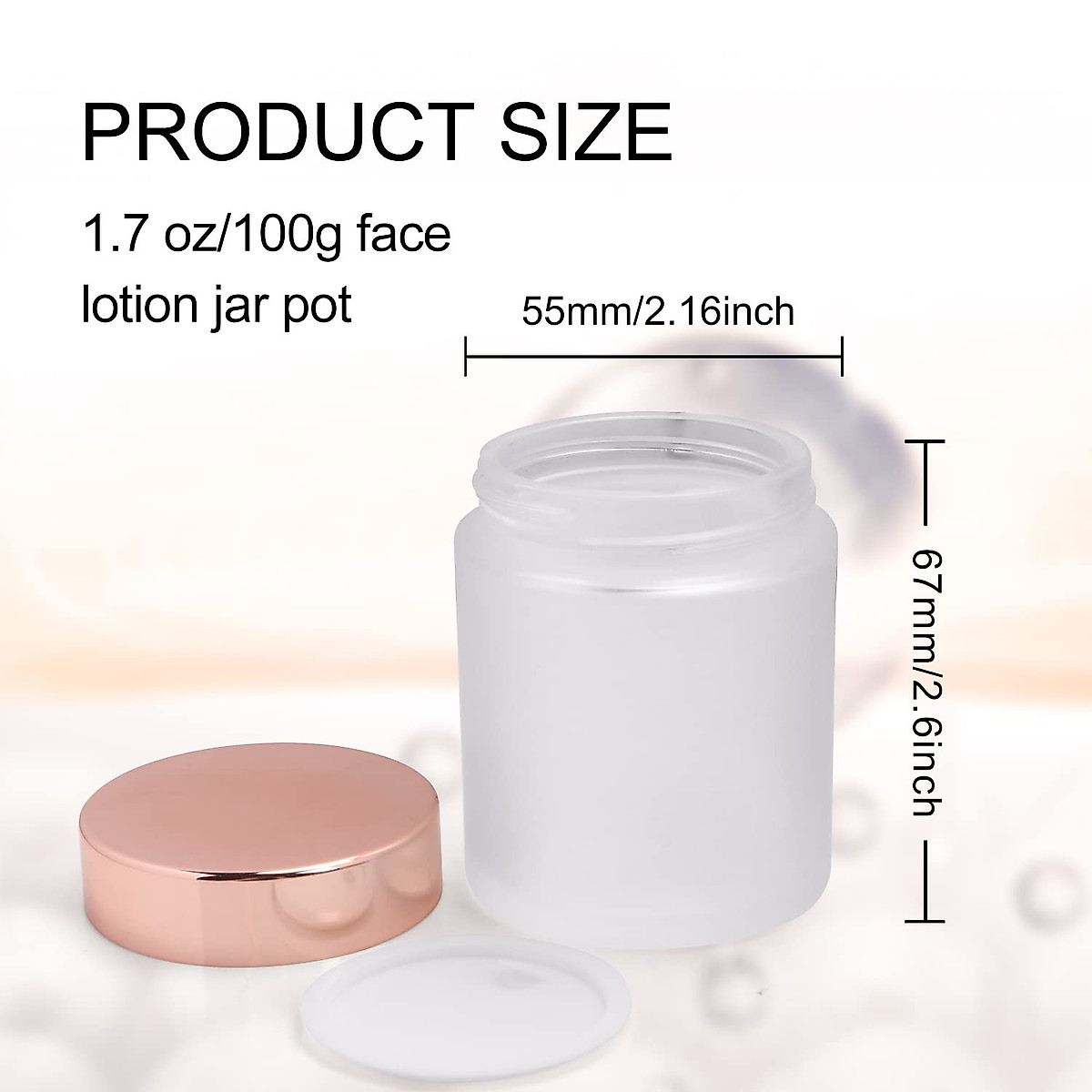 4 Pack,3.4 oz Frosted Glass Jars with Lids,Round Empty Storage Containers with Rose-Golden Lids & Inner Liners,Travel Jars Pot for Cosmetics,Gel,Scrubs,Makeup,Face Cream Lotion