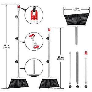 Gadhra Broom and Dustpan Set, Indoor Broom with Dust pan Combo Set, Handheld Dust Pan and Long Handle Angle Broom, Stainless Steel Handle Broom for Home, Kitchen, Office Lobby Floor White and Red