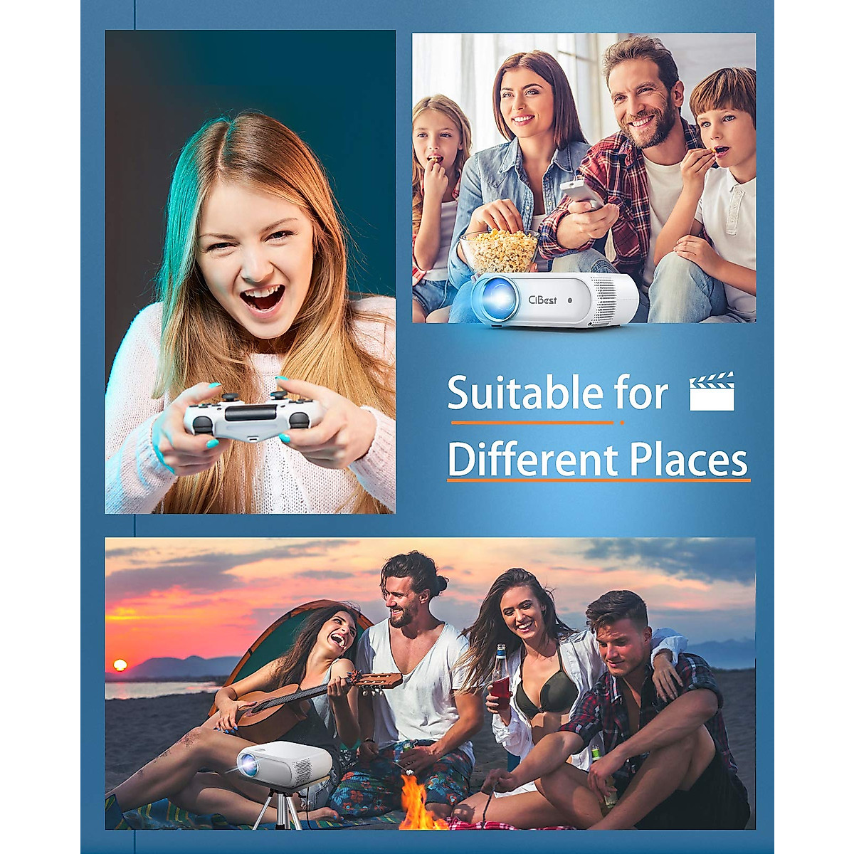 Mini Projector for iPhone, 1080P DVD Projector with Bluetooth and 120 inches Screen, Portable Video Projector for Outdoor Family Movie Night Compatible Phone/HD/Stick/USB,Built in DVD Player Projector