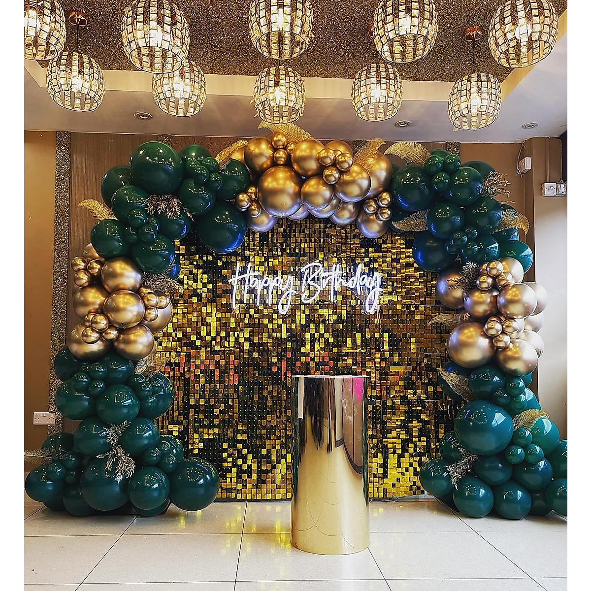 ADOINBY Green and Gold Balloon Arch Kit, 201Pcs Explosion Star Emerald Dark Green Metallic Gold Latex Balloon Garland kit, Different Size Balloons for Birthday Baby Shower Jungle Party Decoration