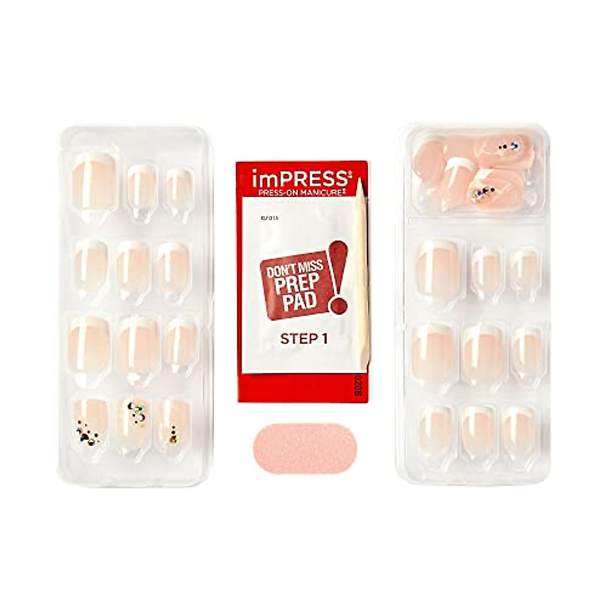 KISS imPRESS Press-On Manicure Fake Nails – My Worth, Short, Square, French, Easy Press On, Chip Proof, Smudge Proof, Waterproof, No Dry Time, Comfortable & Secure, Super Hold Adhesive | 30 Count