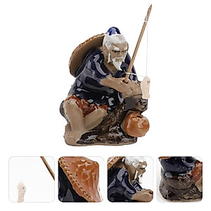 Vaguelly 1pc Fisherman Ornament Figurines Garden Ornament Old Man Figurine Miniature Ornaments DIY Bonsai Crafts Fireplace Decor Aquarium Adornments Elder Human Body Ceramics Zen Garden