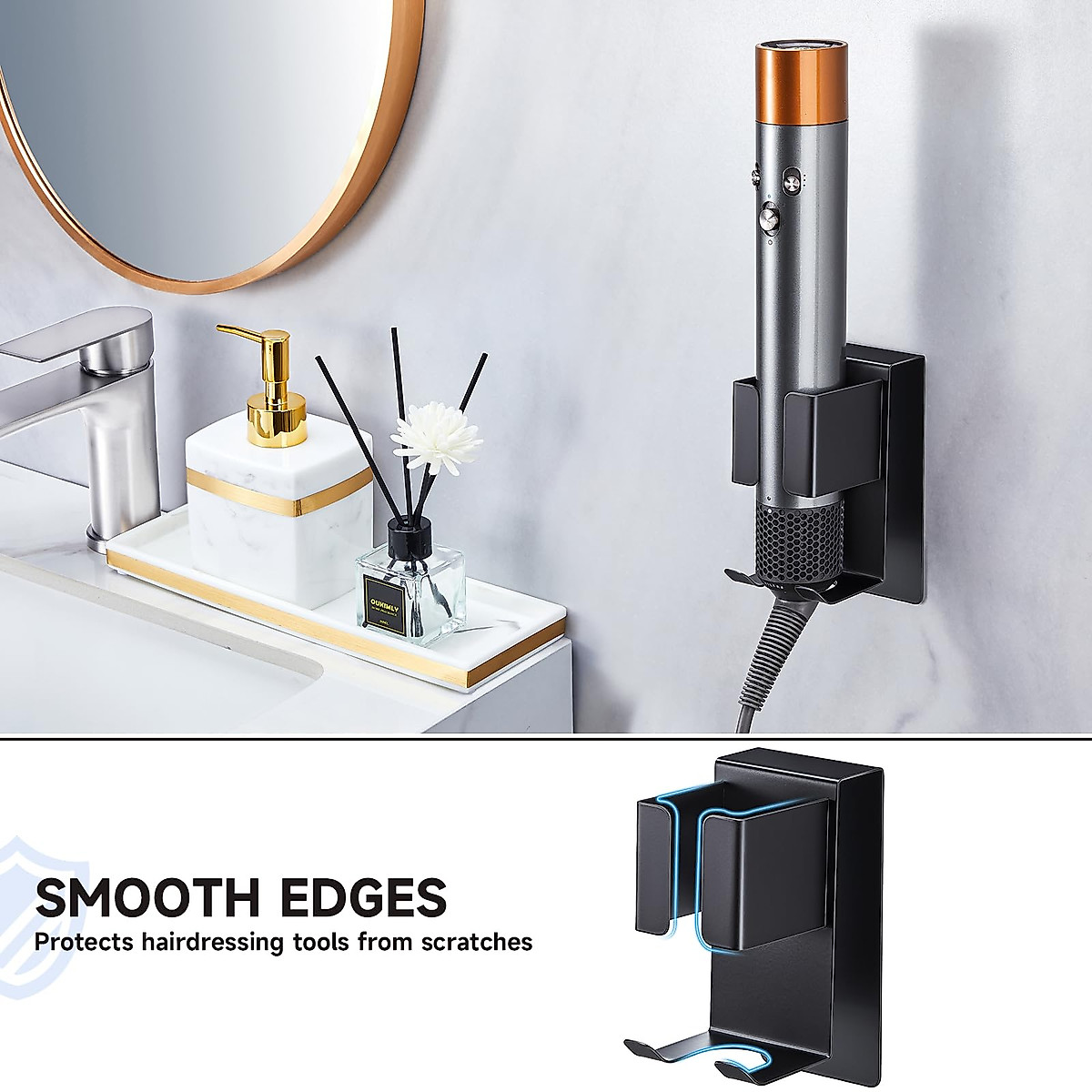 Curling Iron Holder Wall Mount, Hair Tool Organizer for Styler Attachments Organizer, Hair Dryer Holder, Stainless Steel Hair Straightener Holder, Blow Dryer Holder Storage for Flat Iron, Curling Wand