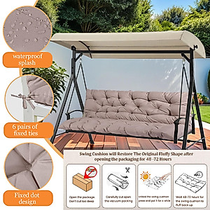 Odsiikly Patio Swing Cushions for Outdoor Furniture, Porch Swing Cushions 3 Seater Replacement, 60Inch x 40 Thicken 4" Waterproof Garden Swing Bench Cushions with Ties, Fit for 58"-62" Swings, Khaki