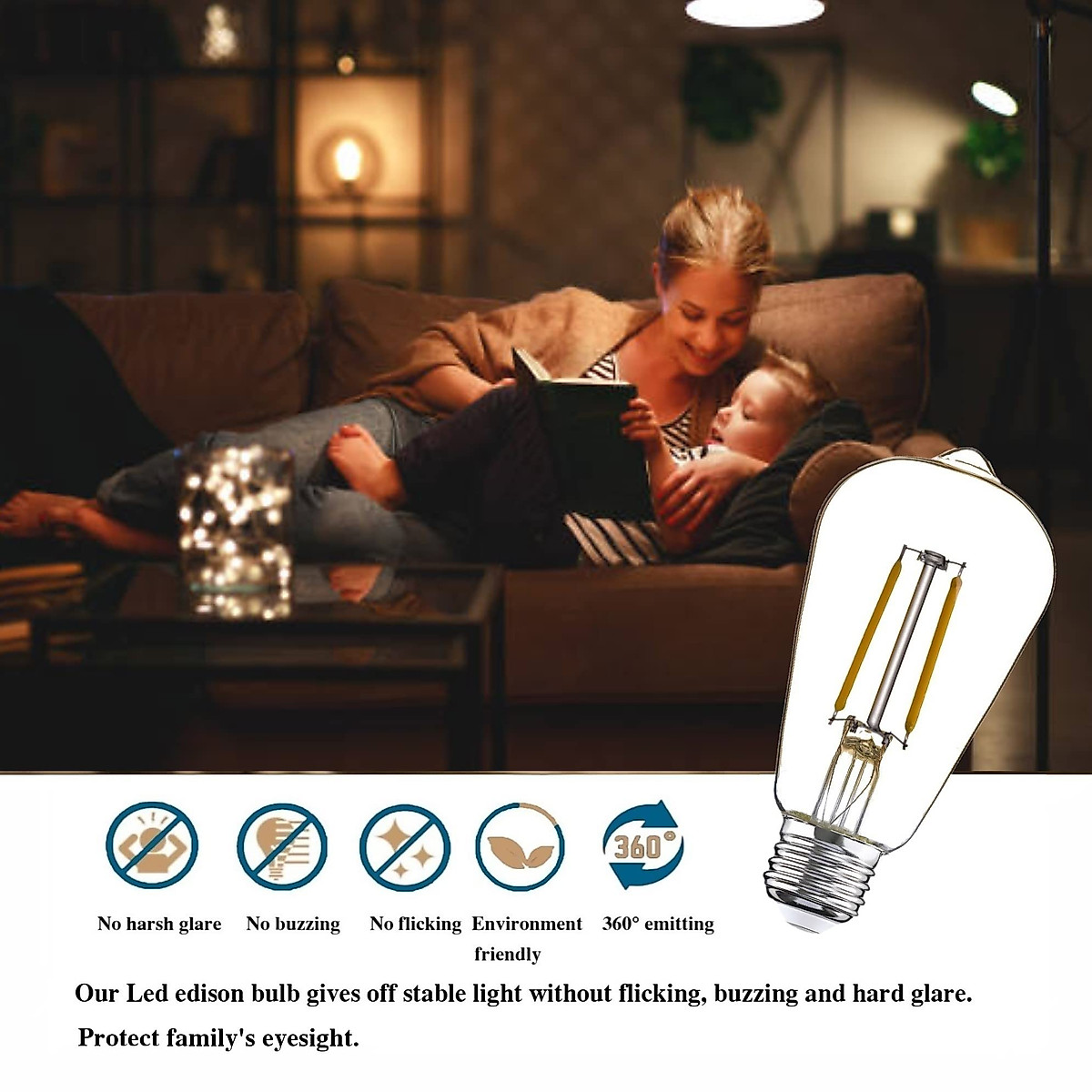 winsaLED 12 Pack 2w LED Edison Bulbs, 25 Watt Light Bulbs Equiv, 2700K Soft Warm with E26 Standard Base, LED ST19 Low Watt Light Bulbs, Not-dimmable, 120V