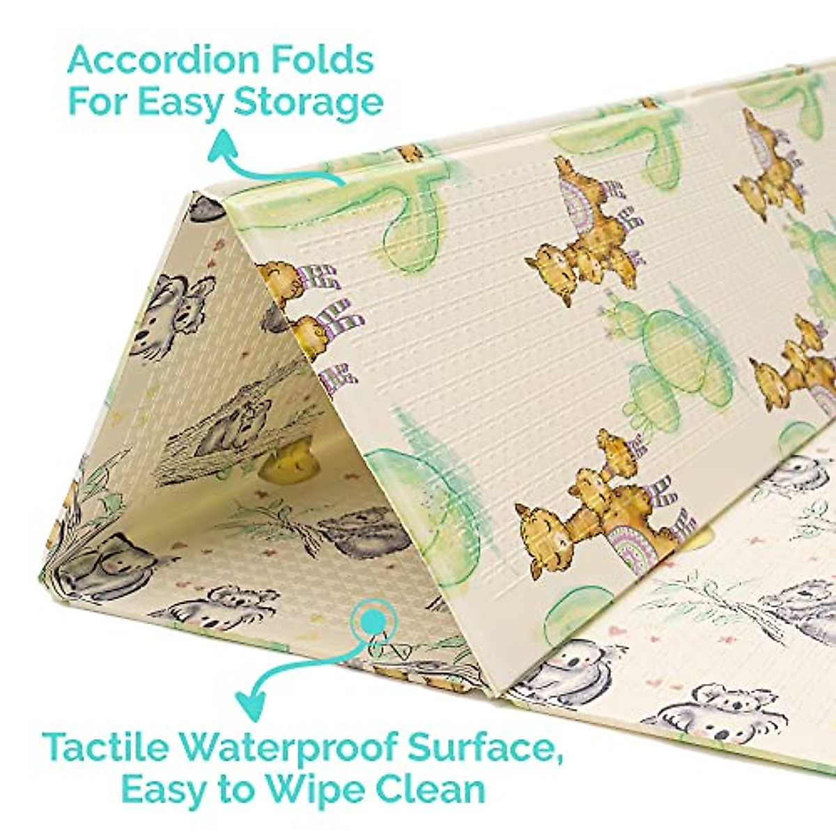 JumpOff Jo - Large Waterproof Foam Padded Play Mat for Infants, Babies, Toddlers, Play & Tummy Time, Foldable Activity Mat, 70 in. x 59 in. - Llama & Koala, Pack of 1