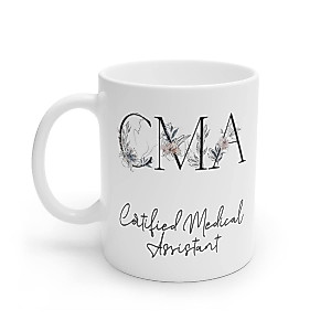 PaulDesignGifts Certified Medical Assistant Mug - Cma Gifts Alphabet Letter Monogram Flower Coffee For Gift Graduation Cup Birthday Christmas 11oz, White