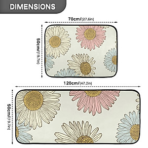 BOENLE Blooming Daisy Kitchen Rugs and Mats Non Skid Washable Kitchen Rug Set 2 Piece Carpet Ergonomic Comfort Standing Mat for Kitchen,Bathroom, Laundry