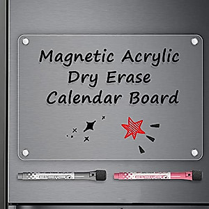 Acrylic Dry Erase Board for Refrigerator, 12x8 Inches Small Note Board for Fridge, Easy to Write and Clean Dry Erase Board for Reusable, Includes 2 Dry Erase Markers (Clear)