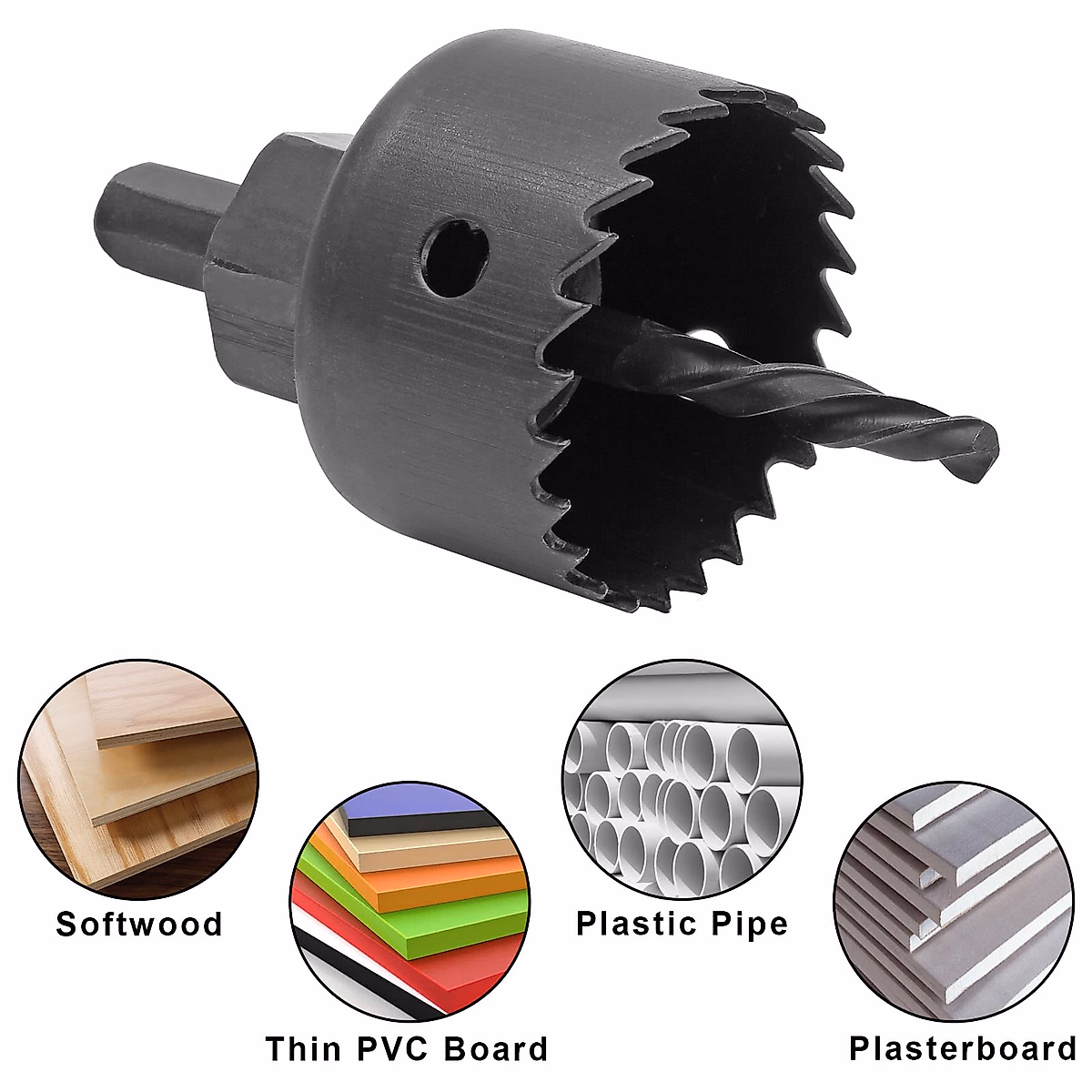 Aracombie 4PCS 1-1/4 Inch to 2-1/8 Inch Hole Saw Kit for Wood, 1.2 Inch Cutting Depth Hole Cutter Drill Bit with Mandrel, Round Hole Saw Set for Cornhole Boards Plastic Drywall Soft Metal (Black)