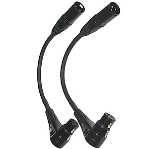 CESS-041 Right Angle Female XLR to Straight Male XLR Plug Cable, 3-Pin to 3-Pin, 2 Pack