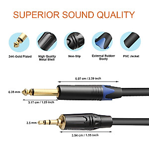 TISINO 1/8 to 1/4 Stereo Cable, 1/8 Inch TRS Stereo to Dual 1/4 inch TS Mono Y-Splitter Cable 3.5mm Aux Mini Jack to Jack Breakout Cord - 6.6 feet