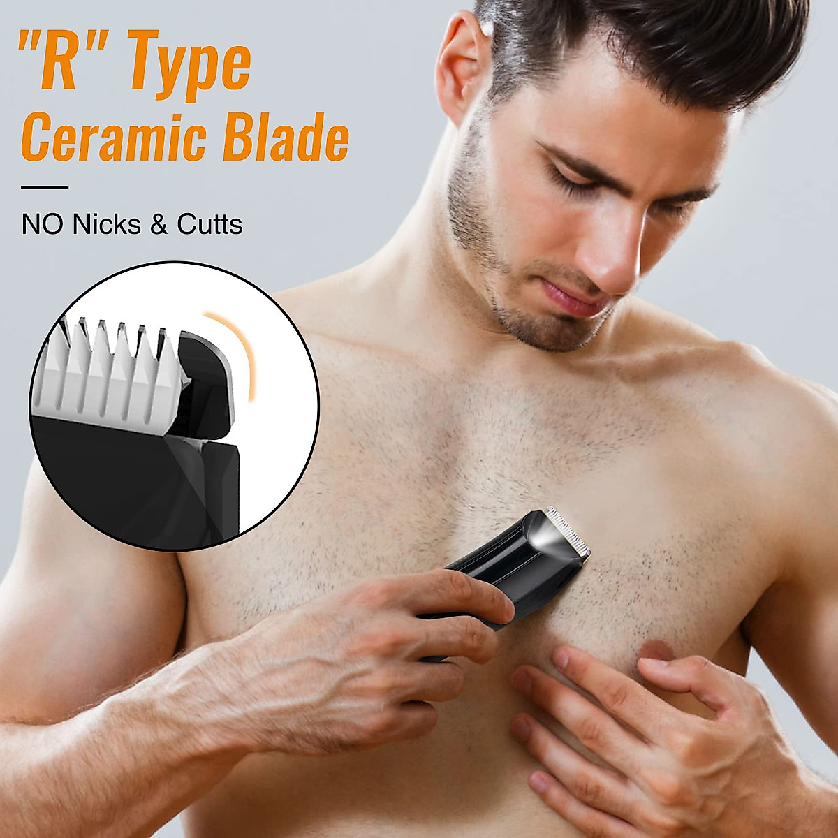 PRITECH Body Hair Trimmer for Men Pubic Hair Trimmer - Wet/Dry Ball Trimmer with Ceramic Blade, Rechargeable Body Groomer for Men with Standing Recharge Dock, Cordless Groin Hair Trimmer for Men