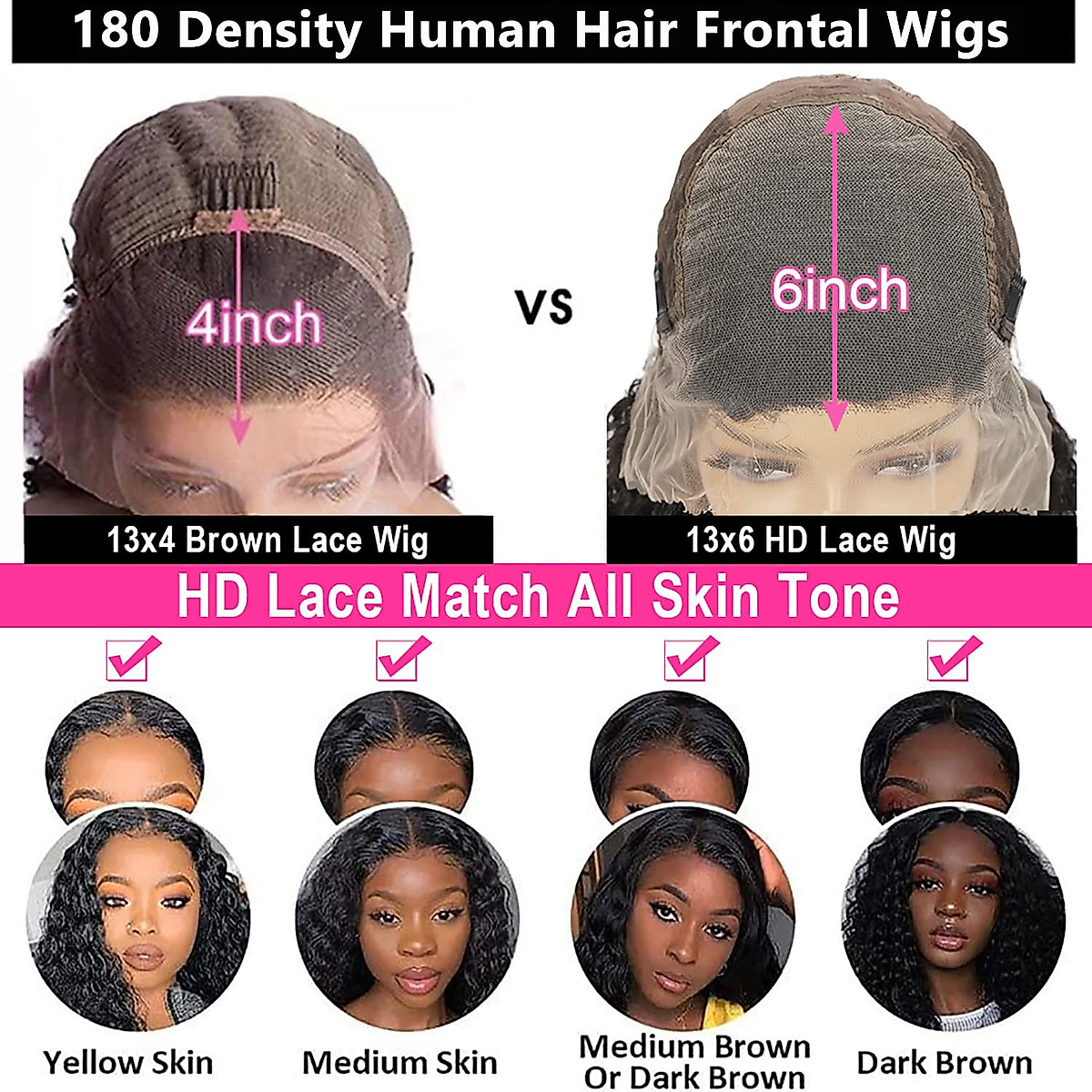 SNJON Water Wave 13x6 HD Transparent Lace Front Wigs Human Hair 180 Density Wet and Wavy Wigs for Women Curly Lace Front Wigs Pre Plucked with Baby Hair Natural Color (18 Inch)