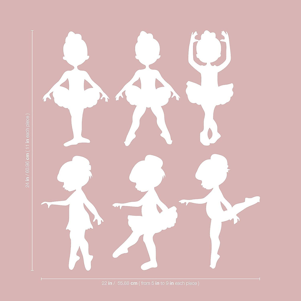 Set of 6 Vinyl Wall Art Decal - Little Ballerina Girls - from 11" to 9" Each - Cute Tiny Dancer Toddlers Teens Home Bedroom Playroom Nursery Apartment Indoor Decor Design (from 11" to 9" Each, White)
