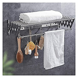 XMCX 50-80cm Laundry Drying Rack Airer -Wall Mounted - Retractable - Clothes Dryer Collapsible Folding Towel Shelf with Hooks Washing Line Easy Storage (Color : 5 Hook, Size : 80cm)