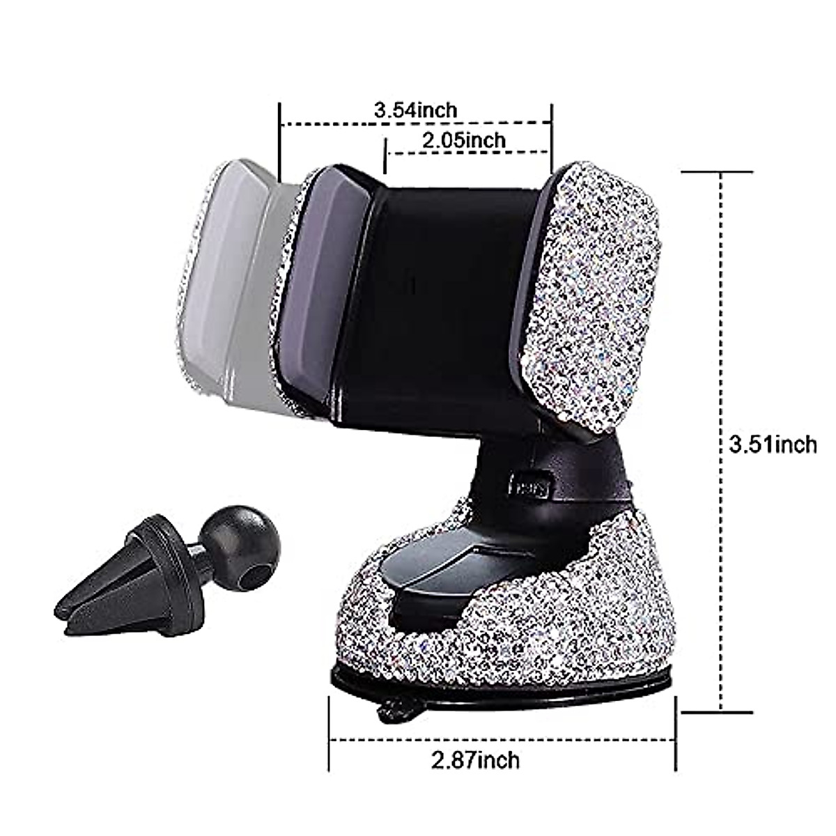 SUNCARACCL Bling Car Phone Holder, 360°Adjustable Crystal Auto Phone Mount Universal Rhinestone Car Stand Phone Holder Car Accessories for Windshield Dashboard and Air Outlet (White)