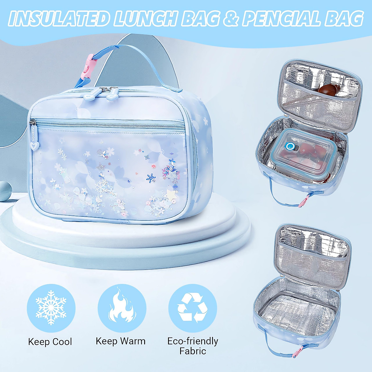 Wraifa Backpack For Girls, Preschool Girl Backpacks Kindergarten Bookbags Elementary Cute School Bags Set with Lunch Bag (Small, Heart Purple)