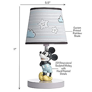 Lambs & Ivy Disney Baby Moonlight Mickey Mouse Lamp with Shade & Bulb - Gray