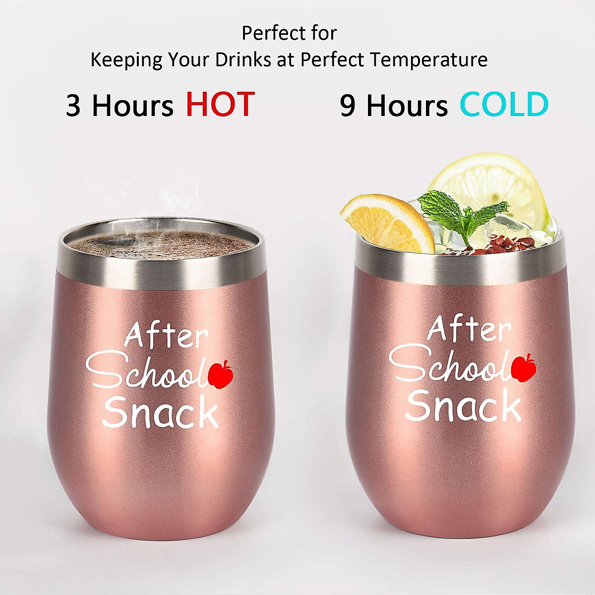 Teacher Gifts-After School Snack Wine Tumbler, Funny Teacher Appreciation Christmas Year End Graduation Gifts for Teacher, Thank You Gifts for Teacher, 12oz Insulated Stainless Steel Tumber, Rose Gold